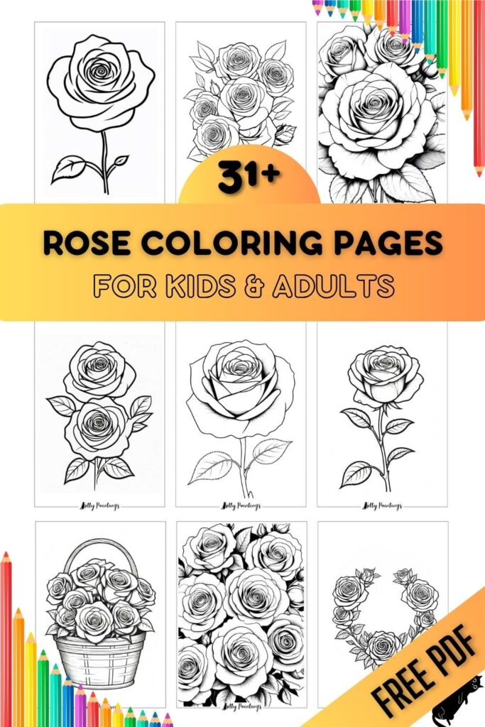 32 Printable Rose Coloring Pages - Easy and Realistic (Free PDF)